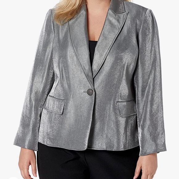 Kasper | Jackets & Coats | Kasper Womens Button Notch Collar Metallic ...
